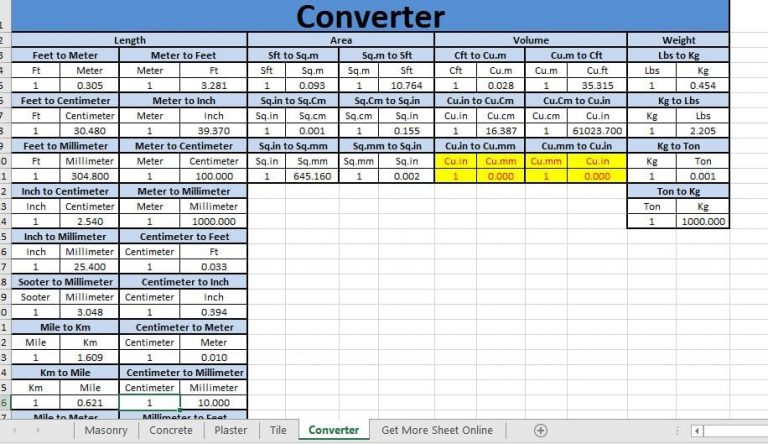Download Excel Sheet for Civil Work Quantities